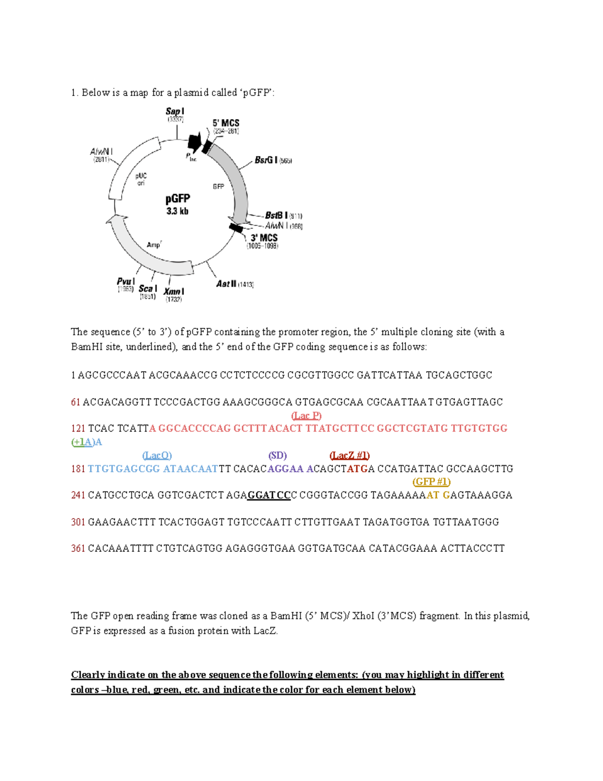 2020-genetics(biology 203)-lab two - Below is a map for a plasmid ...