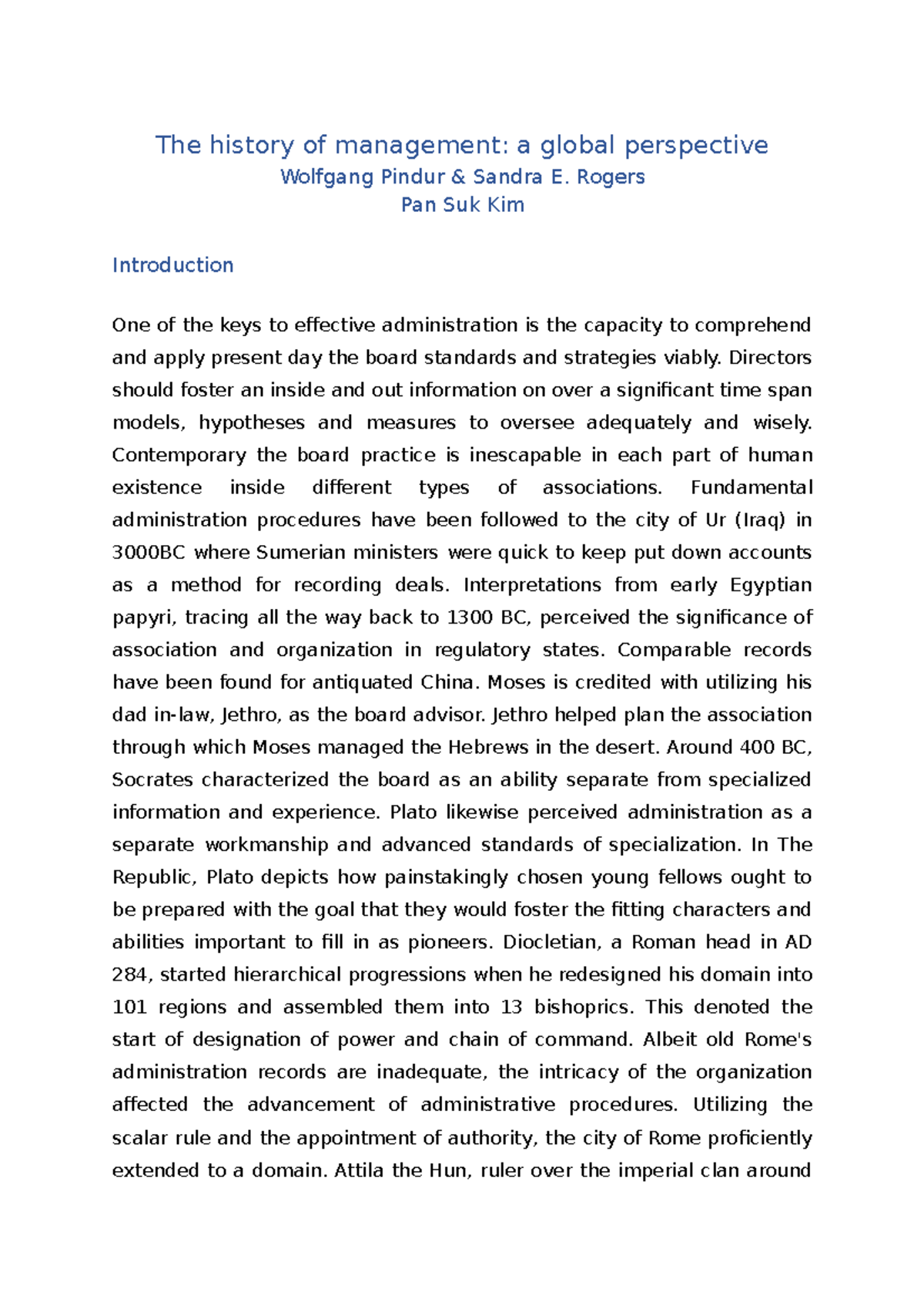 The history of management; a global perspective - The history of ...