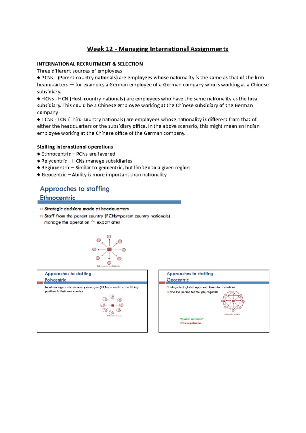 Week 12 - Managing International Assignments - Week 12 - Managing ...