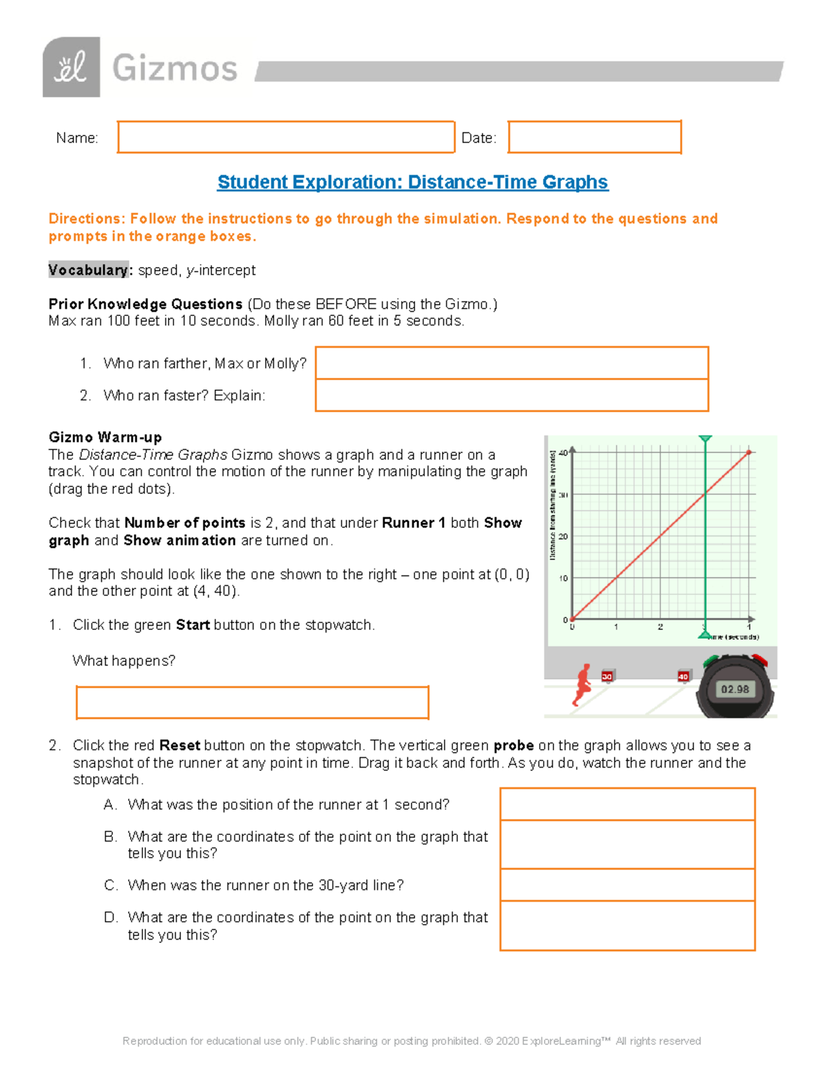 Distance Time SE - Name: Date: Student Exploration: Distance-Time ...