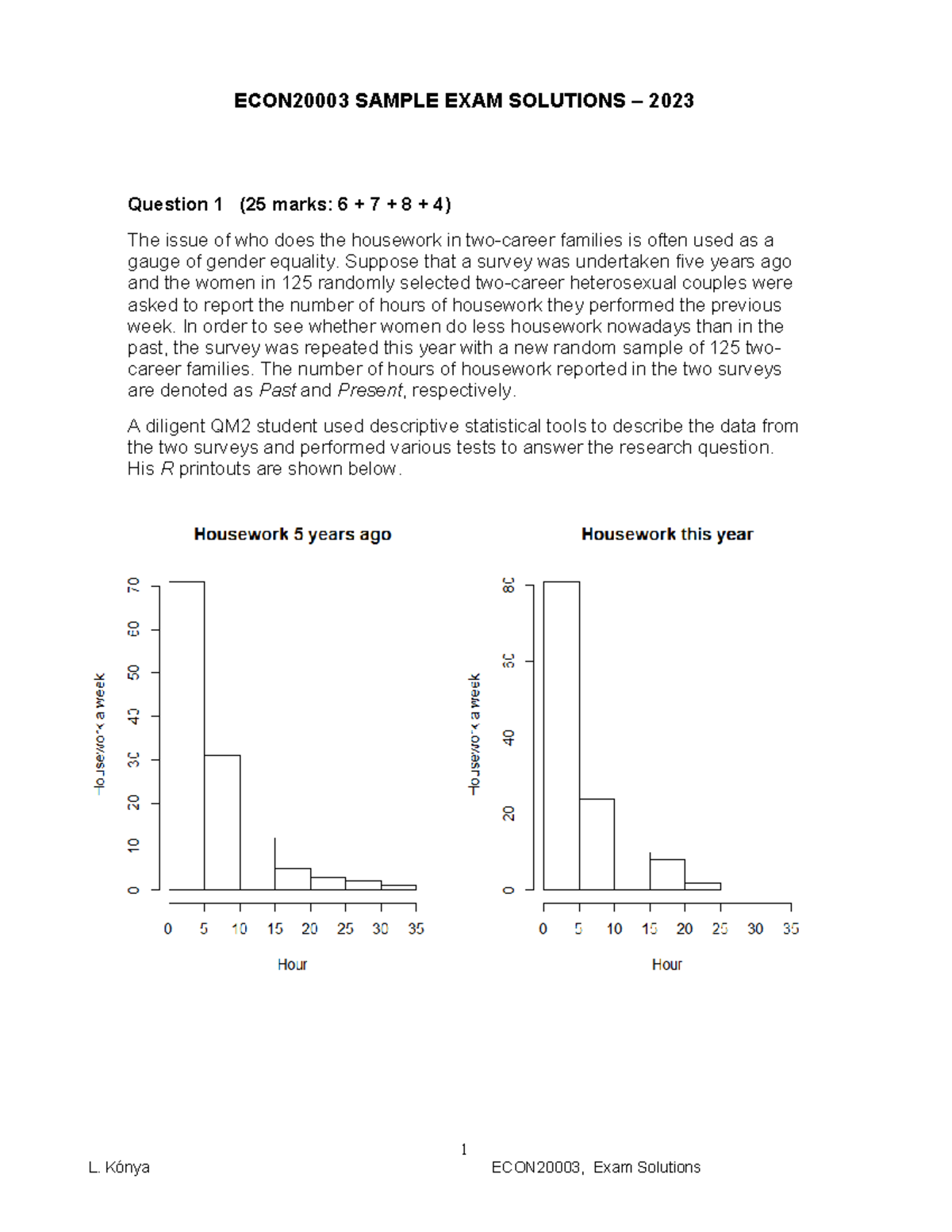 ECON2000 3 S1 2023 sample exam solutions - 1 L. Kónya ECON20003, Exam Solutions ECON20003 SAMPLE ...