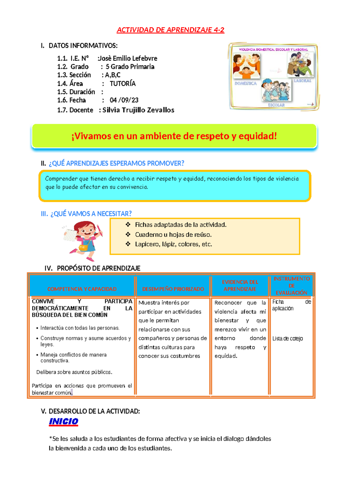 D4 A2 Sesion ¡Vivamos en un ambiente de respeto y equidad - ACTIVIDAD ...