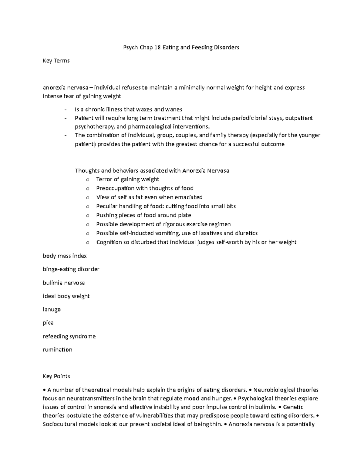 Psych Chap 18 Eating and Feeding Disorders - Psych Chap 18 Eating and ...