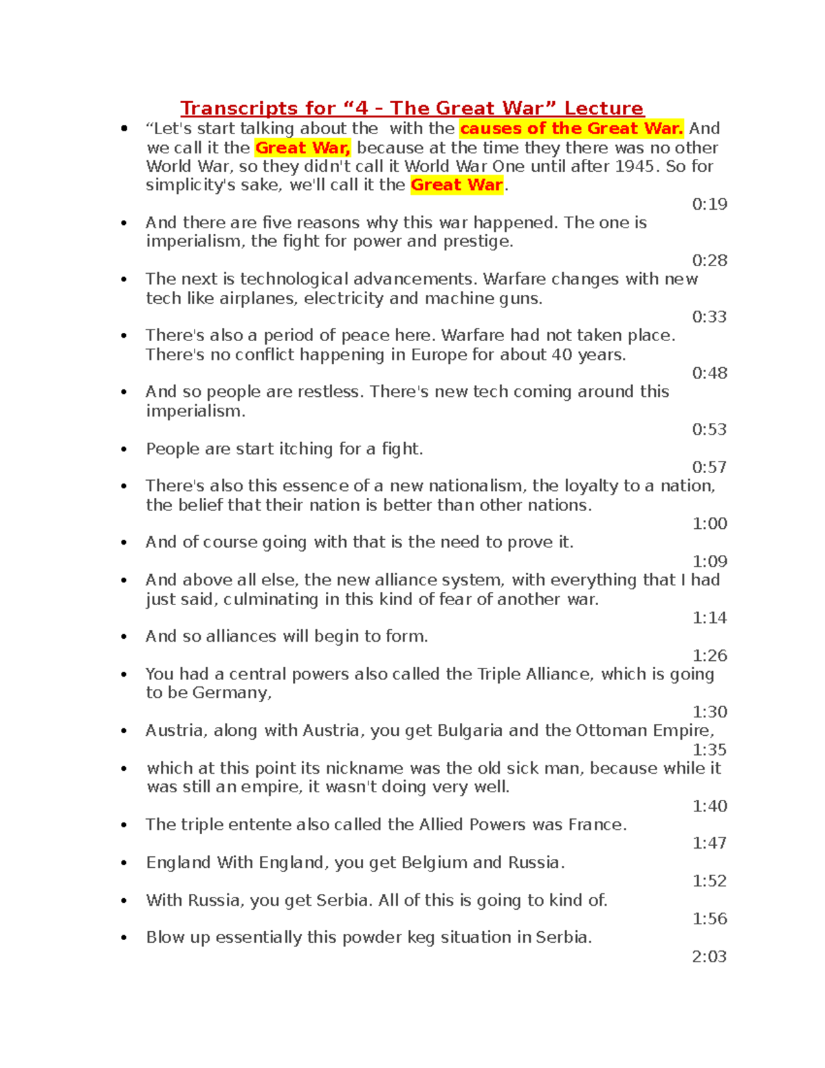 4 – The Great War - Transcripts FOR Lecture - Transcripts for “4 – The ...