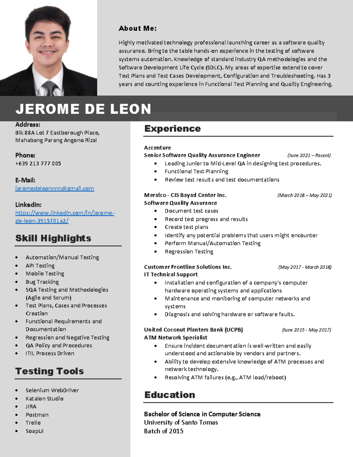 Jerome CV - ASD - About Me: Highly motivated technology professional ...