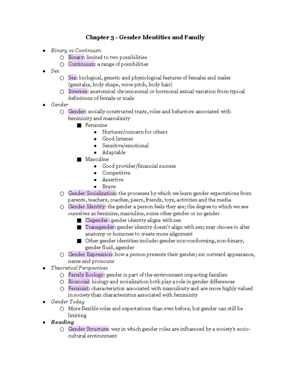 Hdfschapter 3 - Professor Dena Wyum - Chapter 3 - Gender Identities and ...