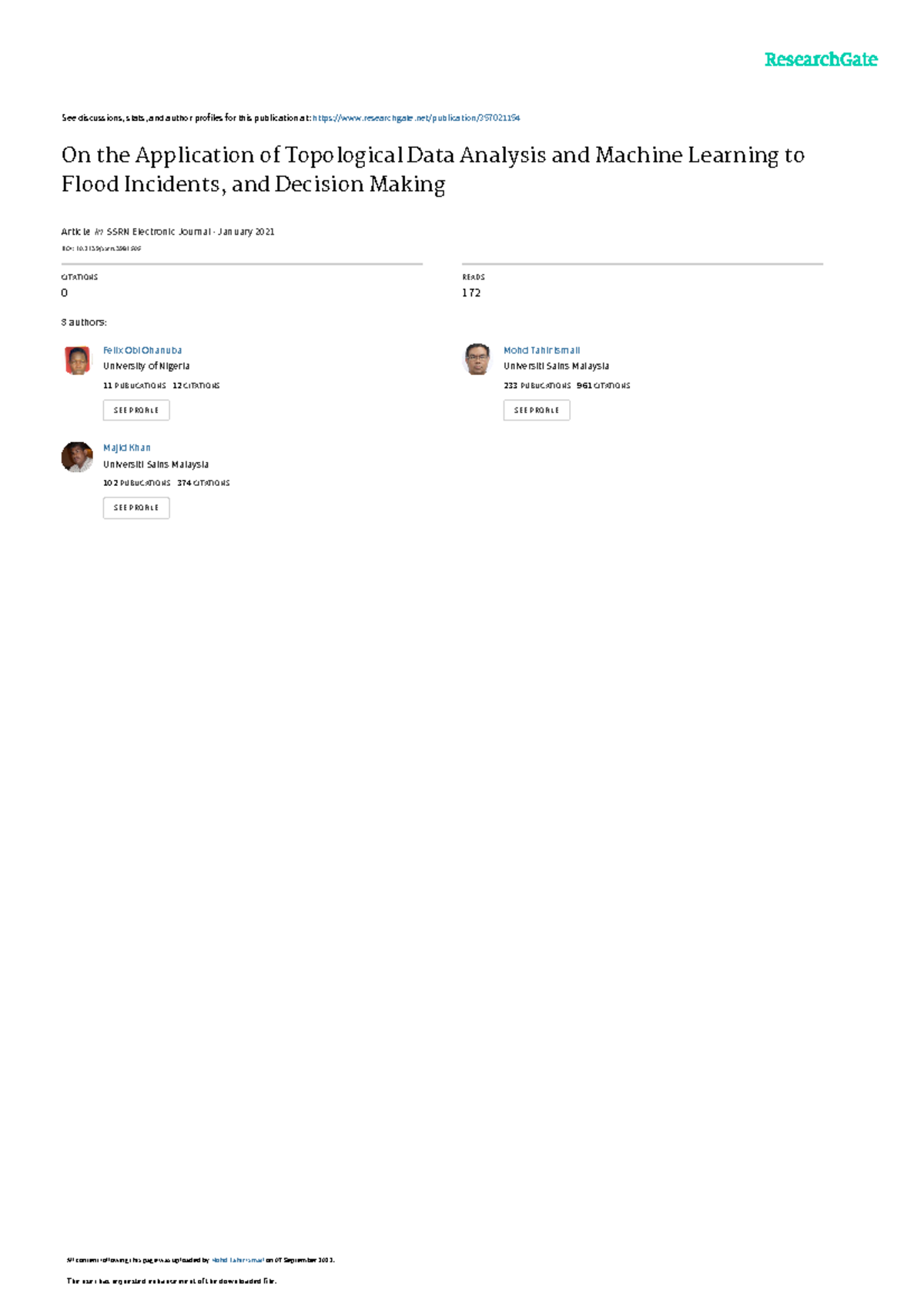 On the Application of Topological Data Analysis and Machine Learning to Flood Incidents, and ...