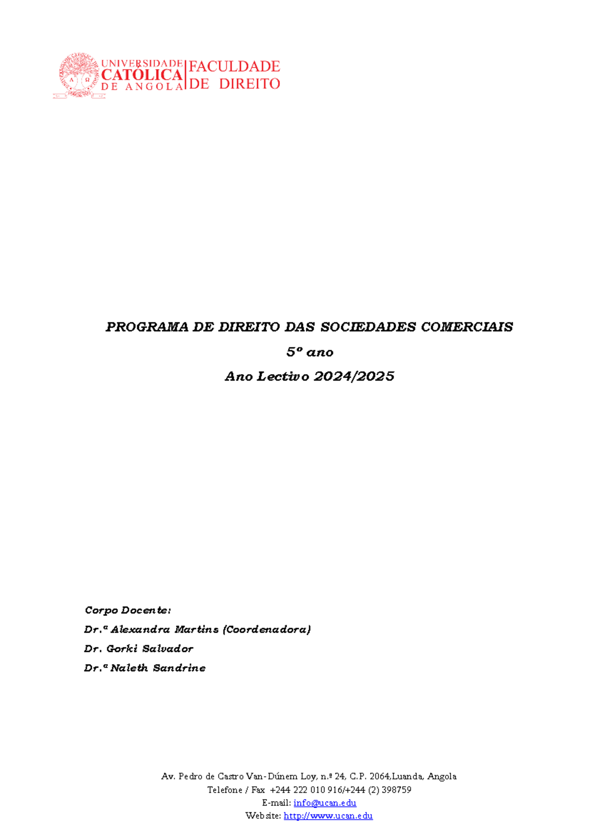 Programa DO Curso 2024 - Av. Pedro de Castro Van-Dúnem Loy, n.º 24, C ...