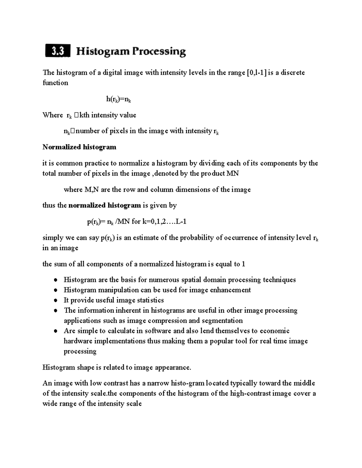 Histogram dip - Summary Digital Image Processing - The histogram of a digital image with ...
