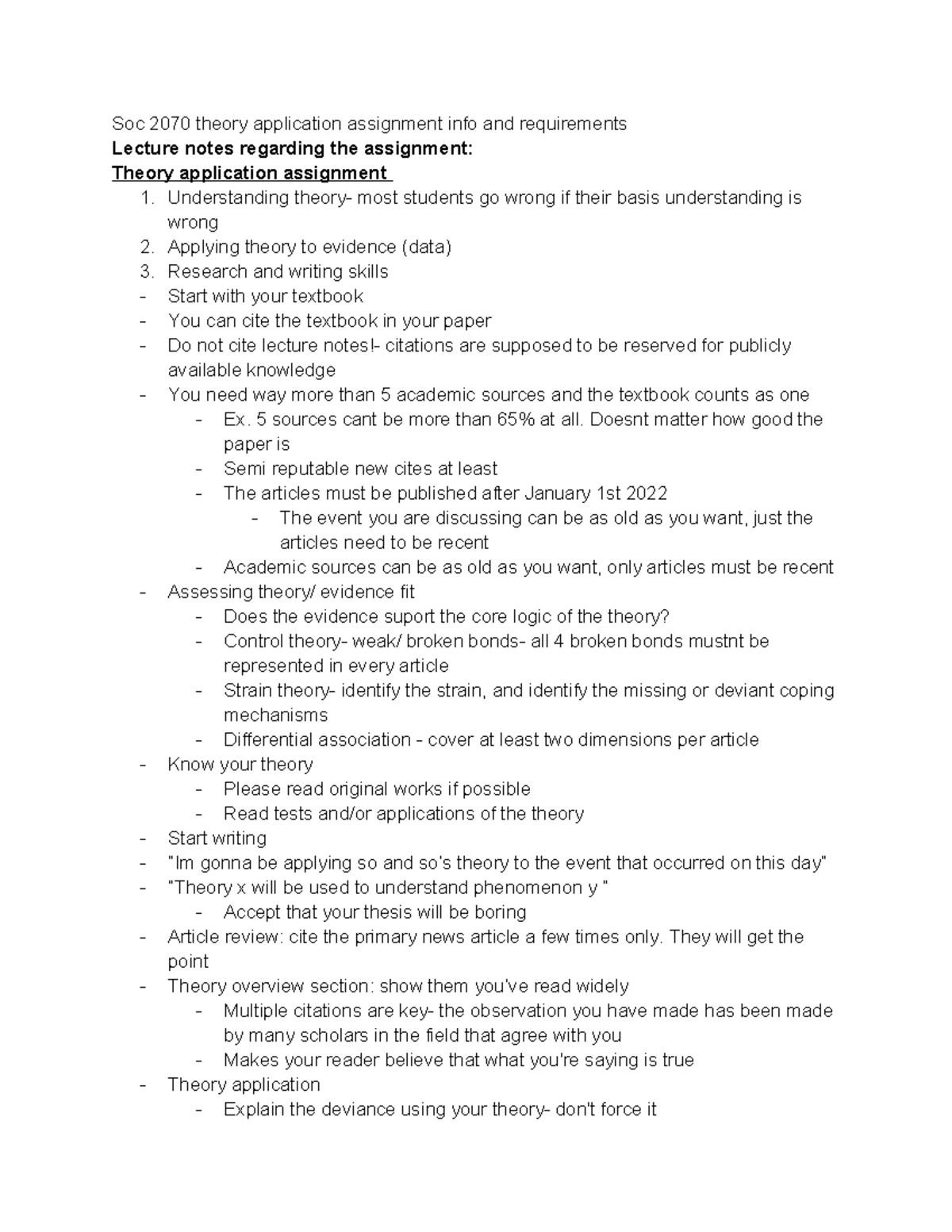 Soc 2070 theory application assignment info and requirements - Understanding theory- most ...