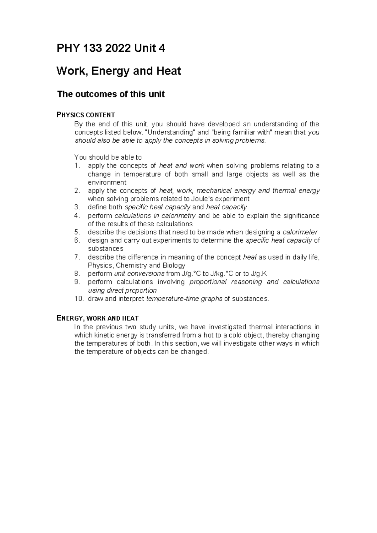 PHY 133 2022Unit 4 Heat Energy Work - PHY 133 2022 Unit 4 Work, Energy ...