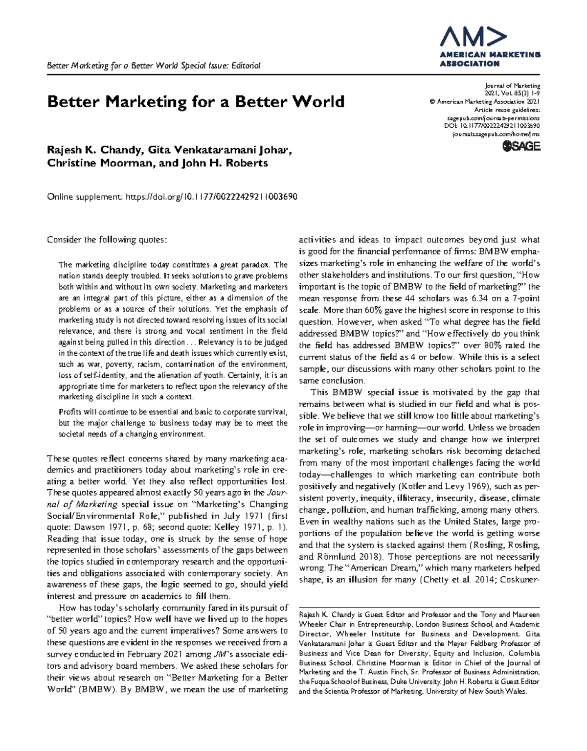 Asgn6 marketing - ……… - Better Marketing for a Better World Special Issue: Editorial Better ...