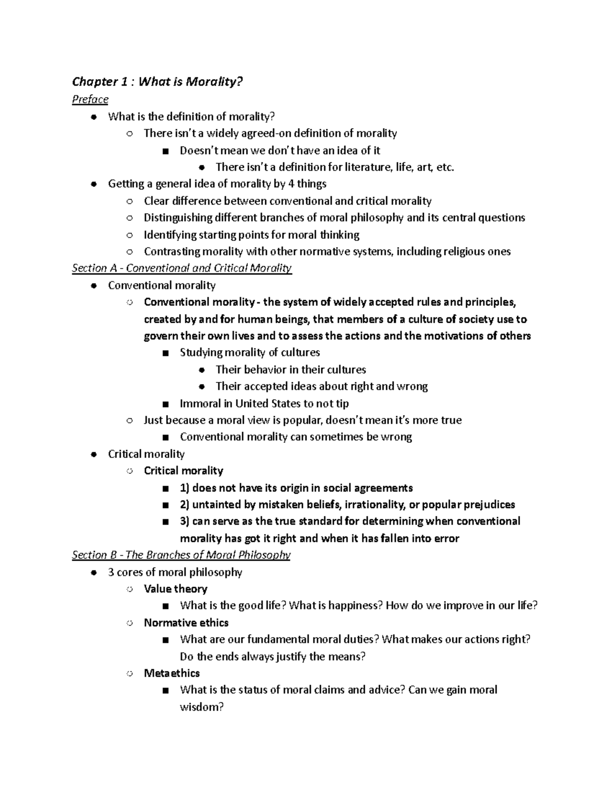 [PHL 2040] 1 Textbook Notes - Chapter 1 : What is Morality? Preface ...