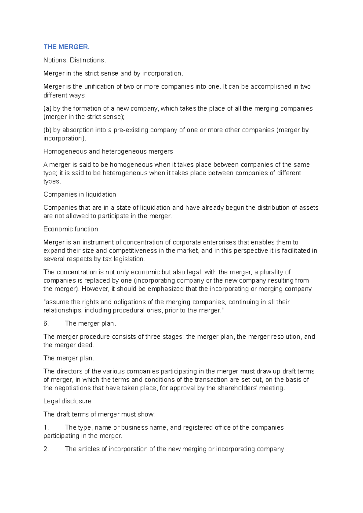 THE Merger 3 - SOCIEDADES LAW - THE MERGER. Notions. Distinctions ...