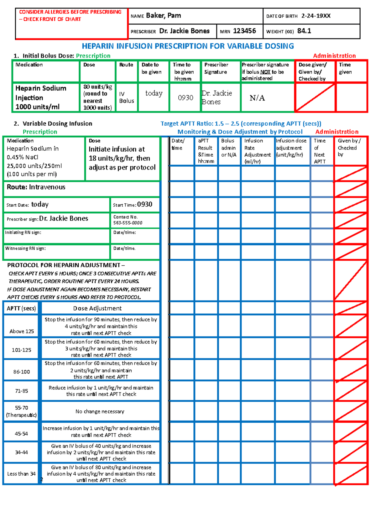 Heparin Protocol Order - CONSIDER ALLERGIES BEFORE PRESCRIBING – CHECK ...