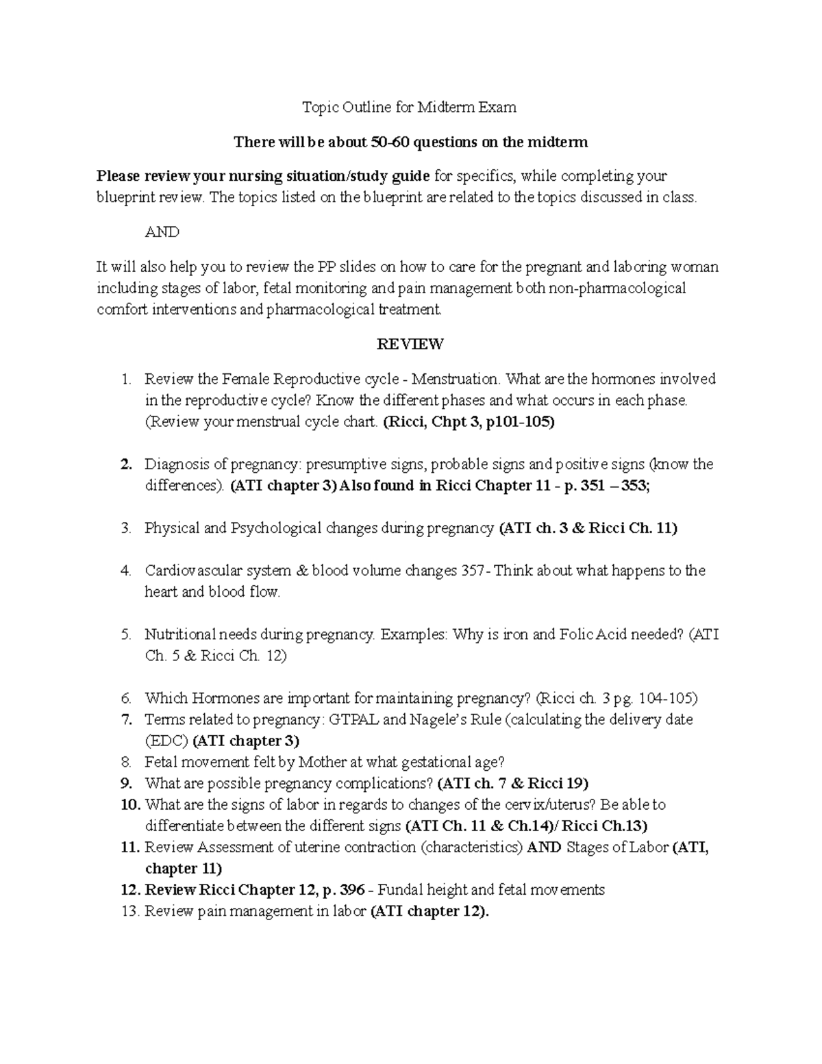 OB Midterm Blueprint Fall 2023 - Topic Outline for Midterm Exam There ...