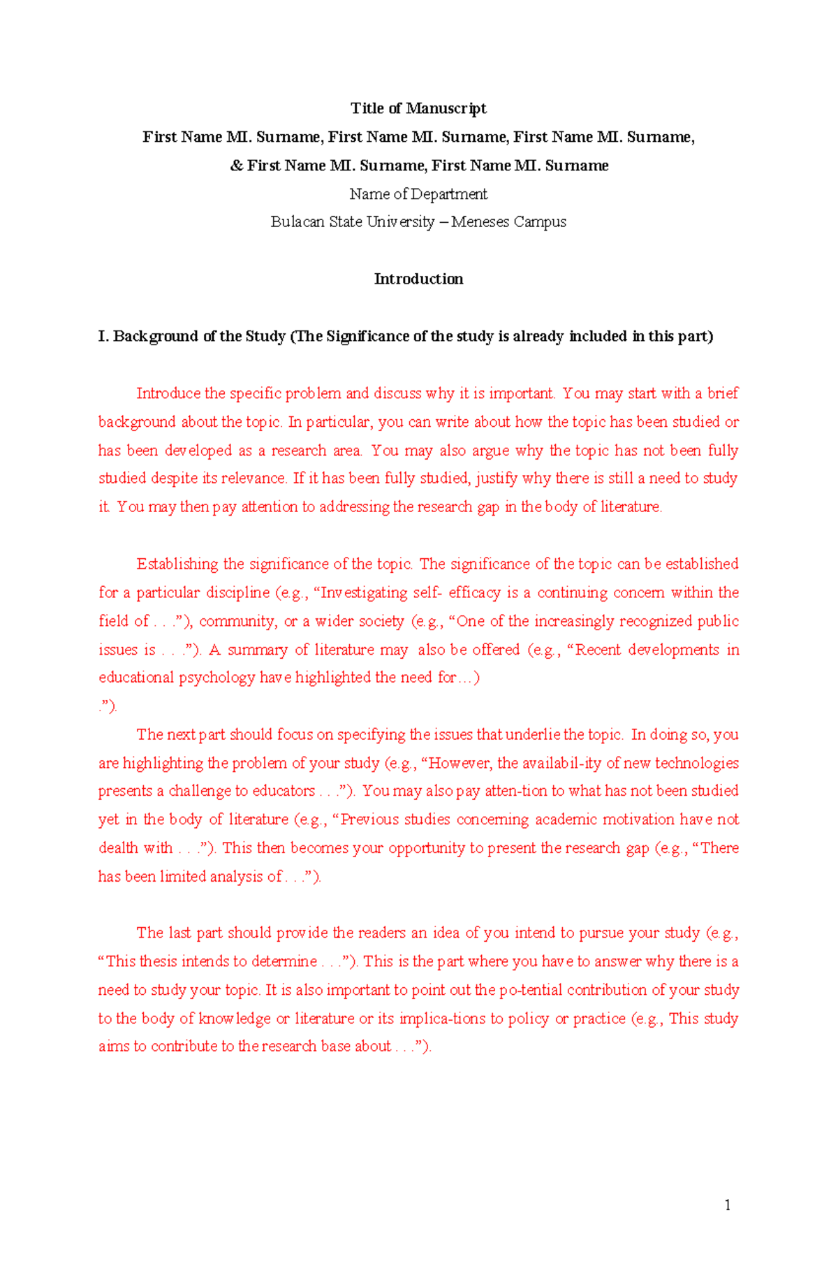 Introduction- Template - 1 Title of Manuscript First Name MI. Surname ...