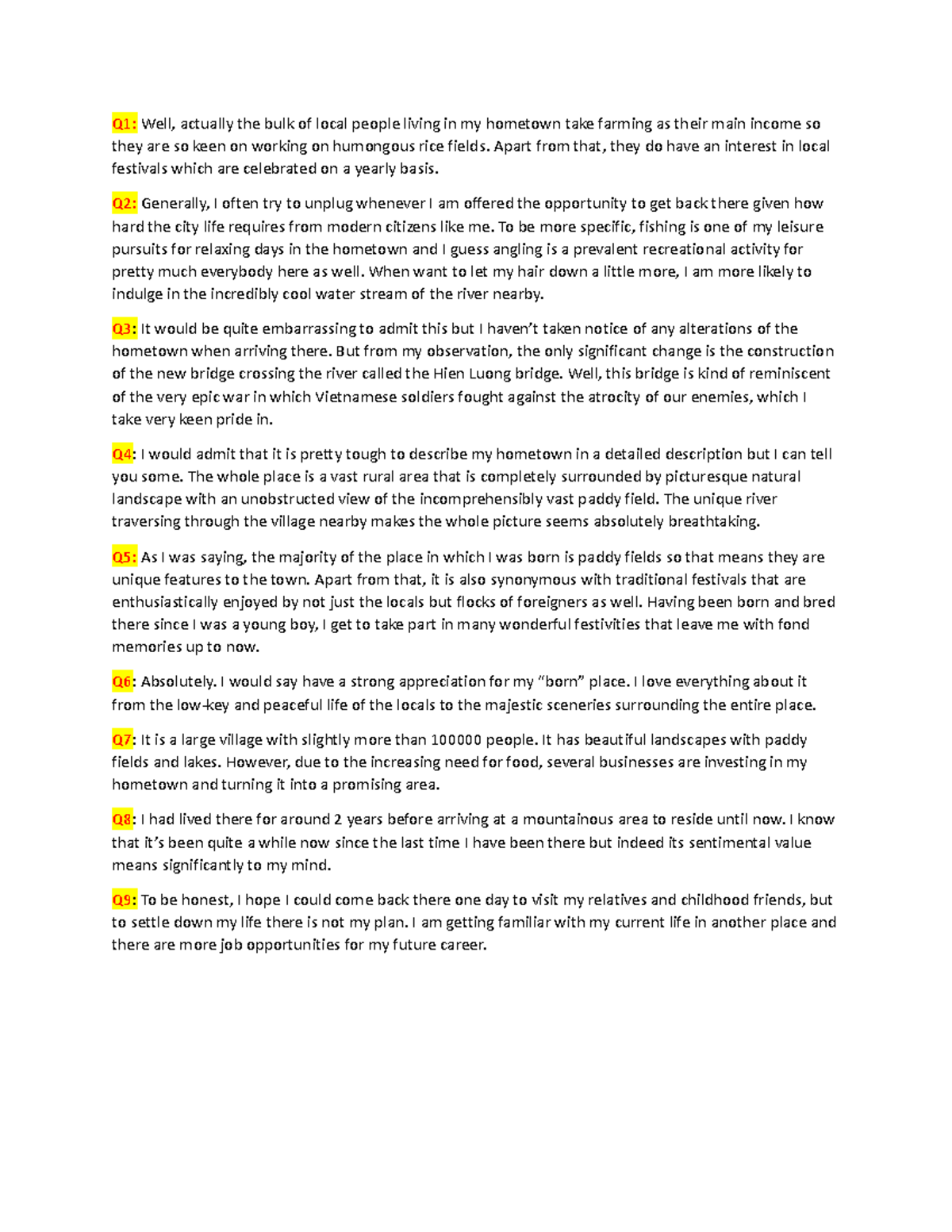 Hometown P1 - Materials for free - Q1: Well, actually the bulk of local ...