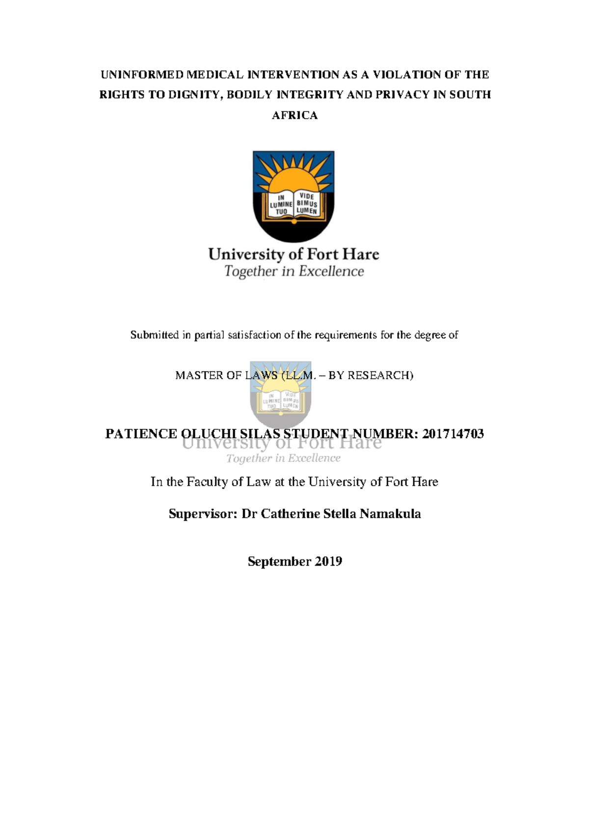 Silas Oluchi Final Dissertation - UNINFORMED MEDICAL INTERVENTION AS A VIOLATION OF THE RIGHTS ...