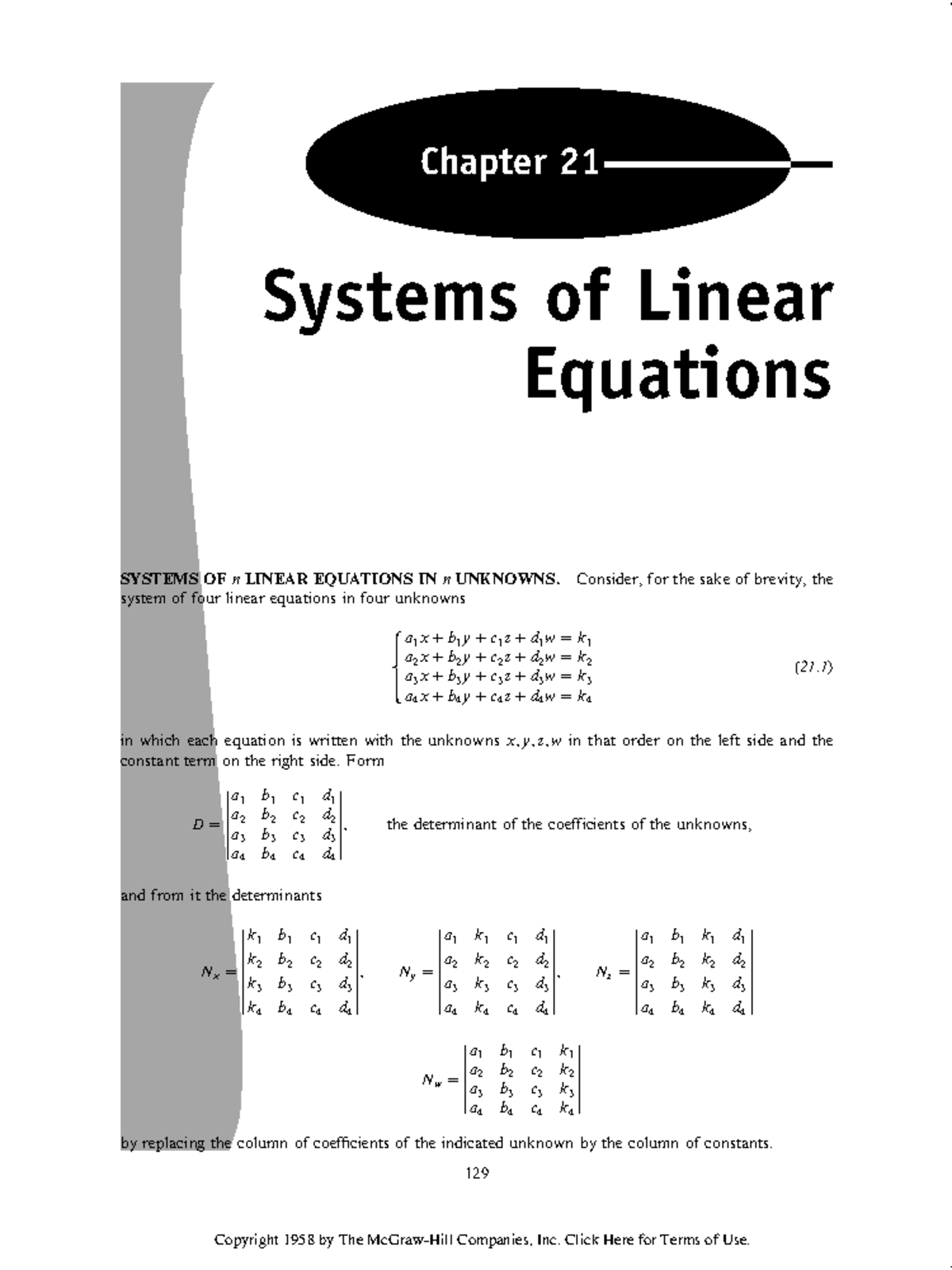 數學作業-21 - 數學作業 - Chapter 21 Systems of Linear Equations SYSTEMS OF n ...