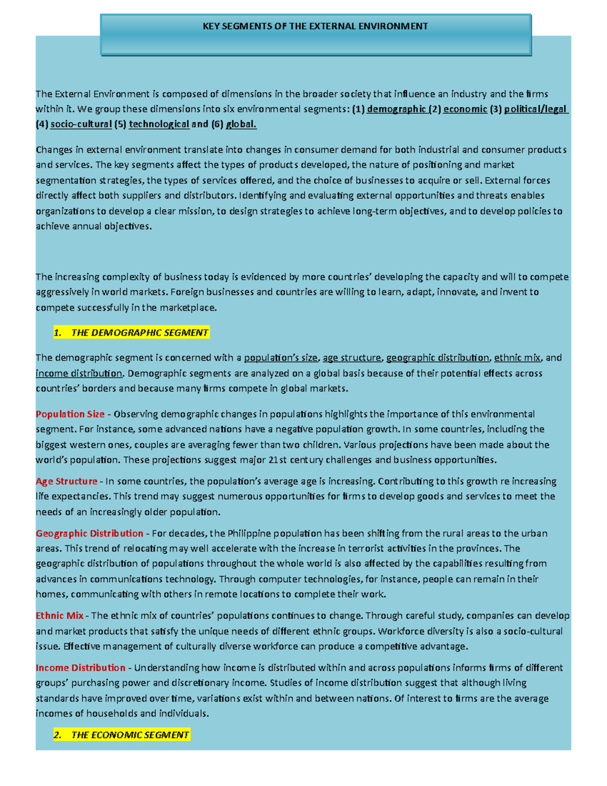 KEY Segments OF THE External Environment - The External Environment is ...