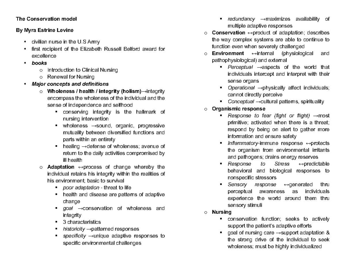 The Conservation model - Studocu