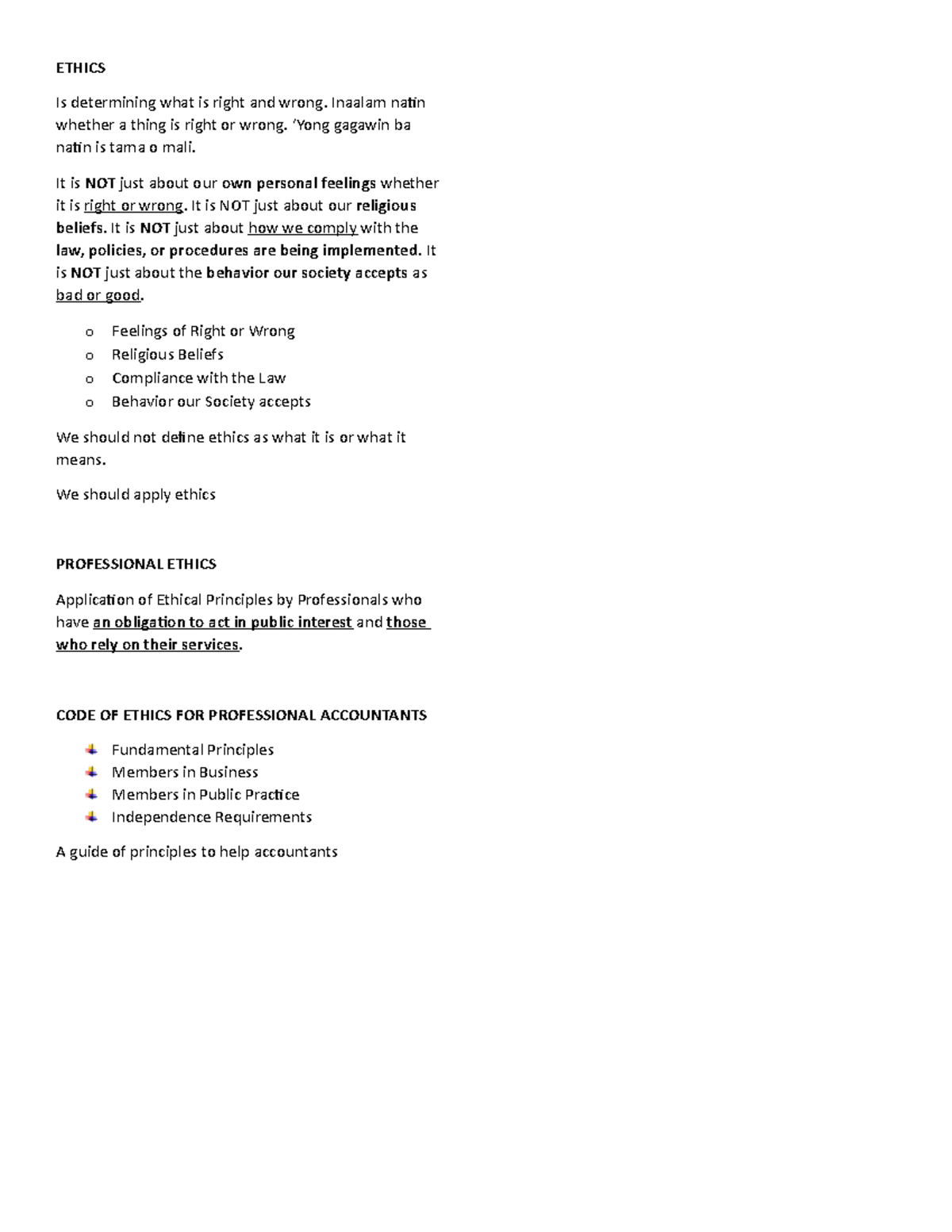 Ethics - Reviewer. Lecture Notes - ETHICS Is determining what is right ...