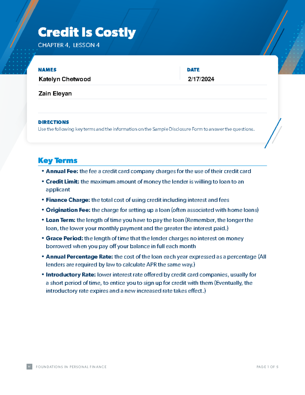 Chapter 4 lesson 4 - Ramsey Course; Economy Assignment - CHAPTER 4 ...