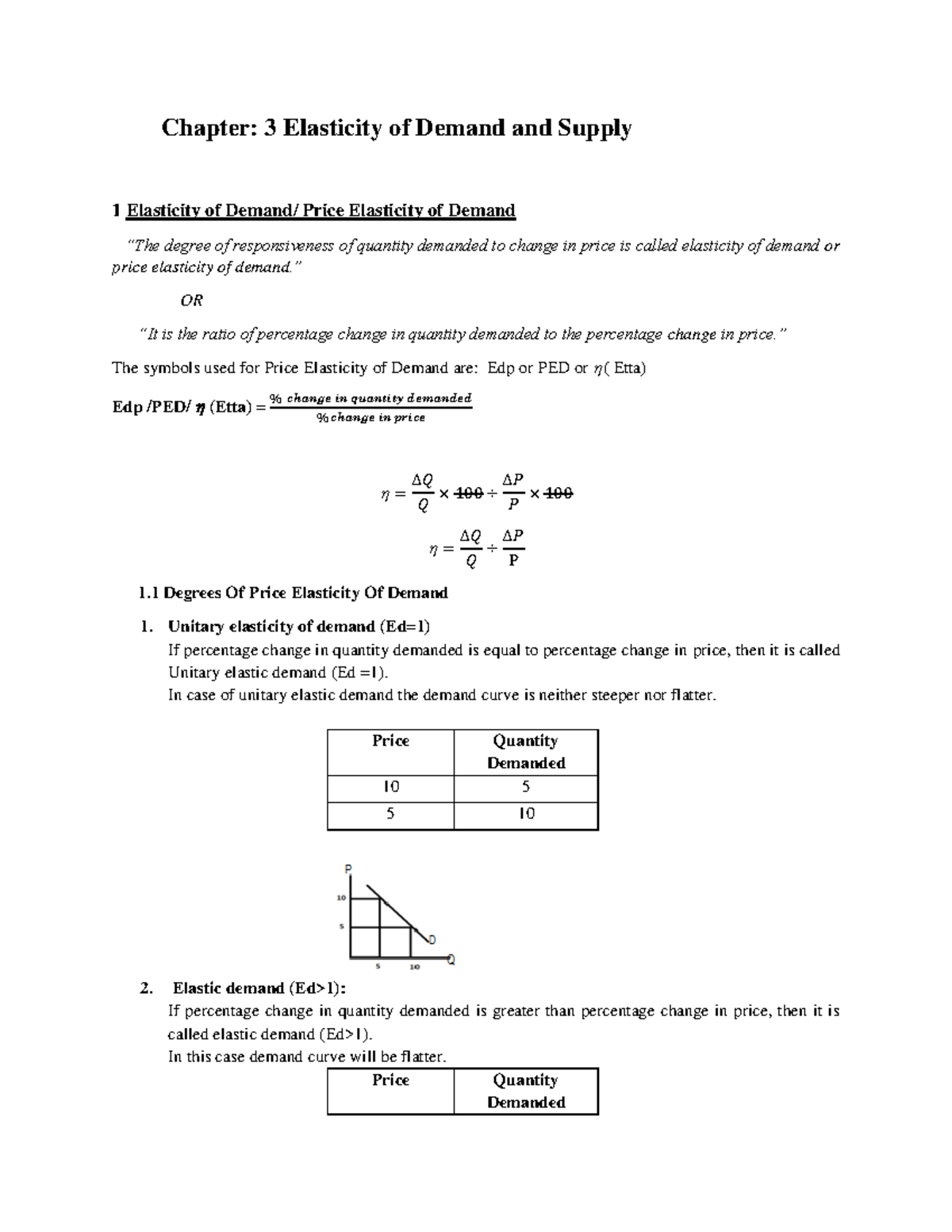 PRC Chapter Economics 3 - Chapter: 3 Elasticity of Demand and Supply 1 ...