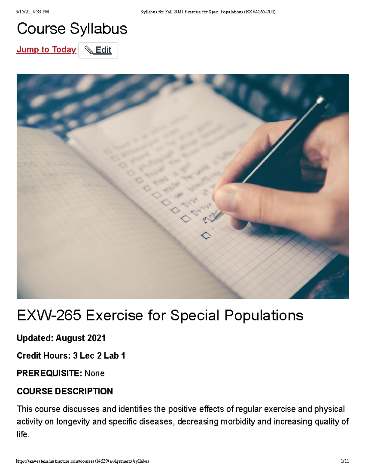 EXW 265 Syllabus Fall 2021 Exercise for Spec - Course Syllabus Jump to ...