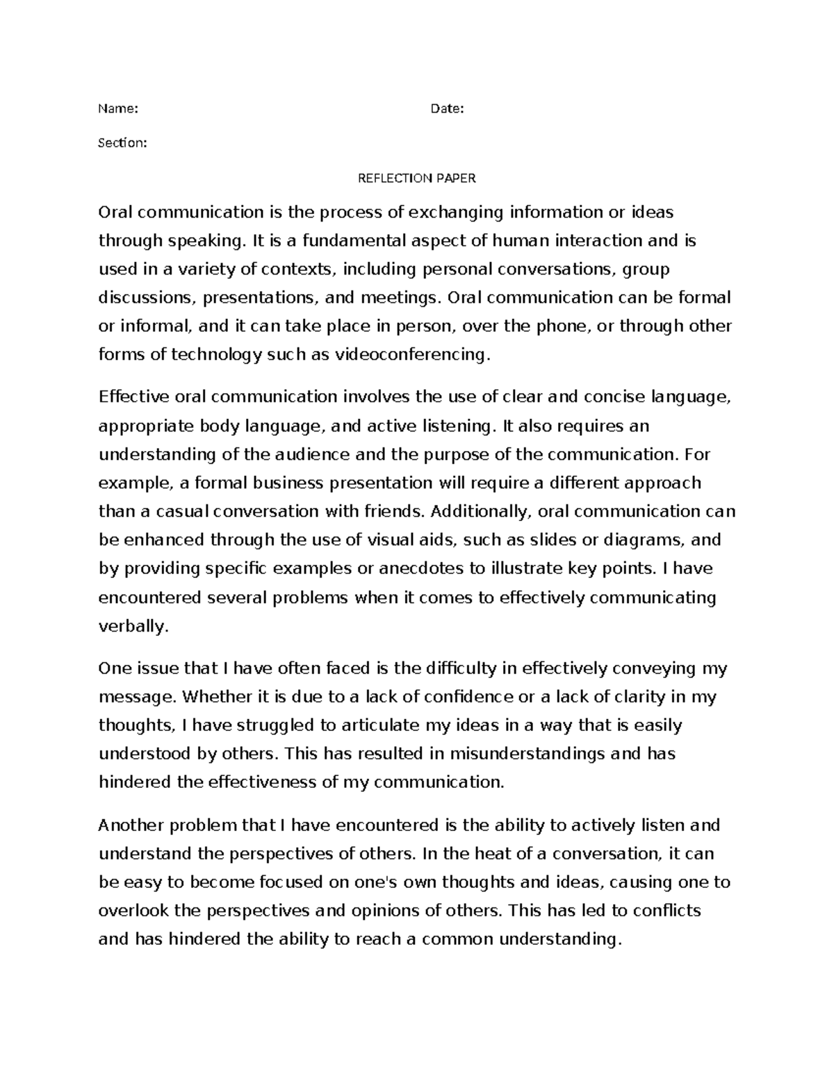 Beeji - ENJOY AND HAVE A LEARNINGS - Name: Date: Section: REFLECTION ...