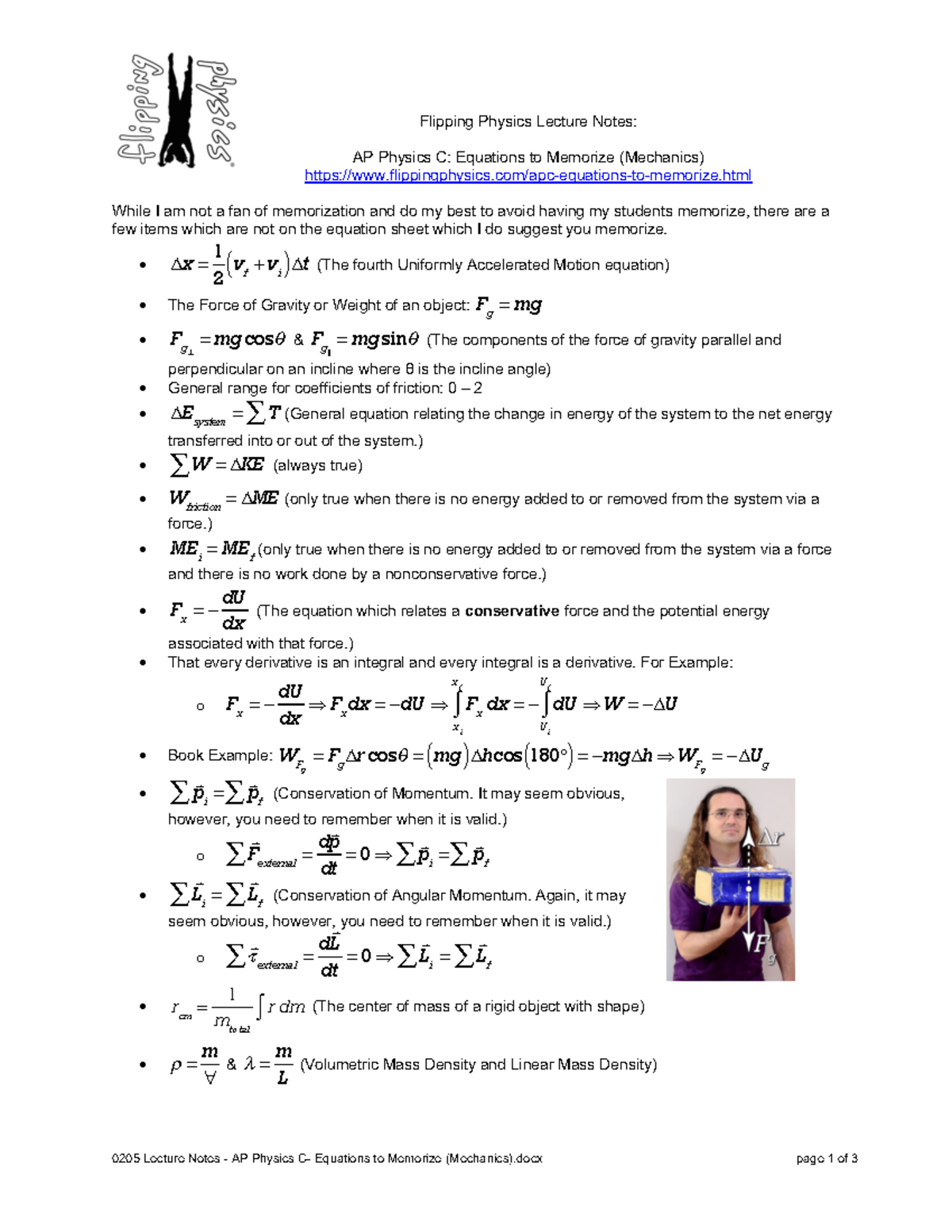 Important equations - 0205 Lecture Notes - AP Physics C- Equations to ...