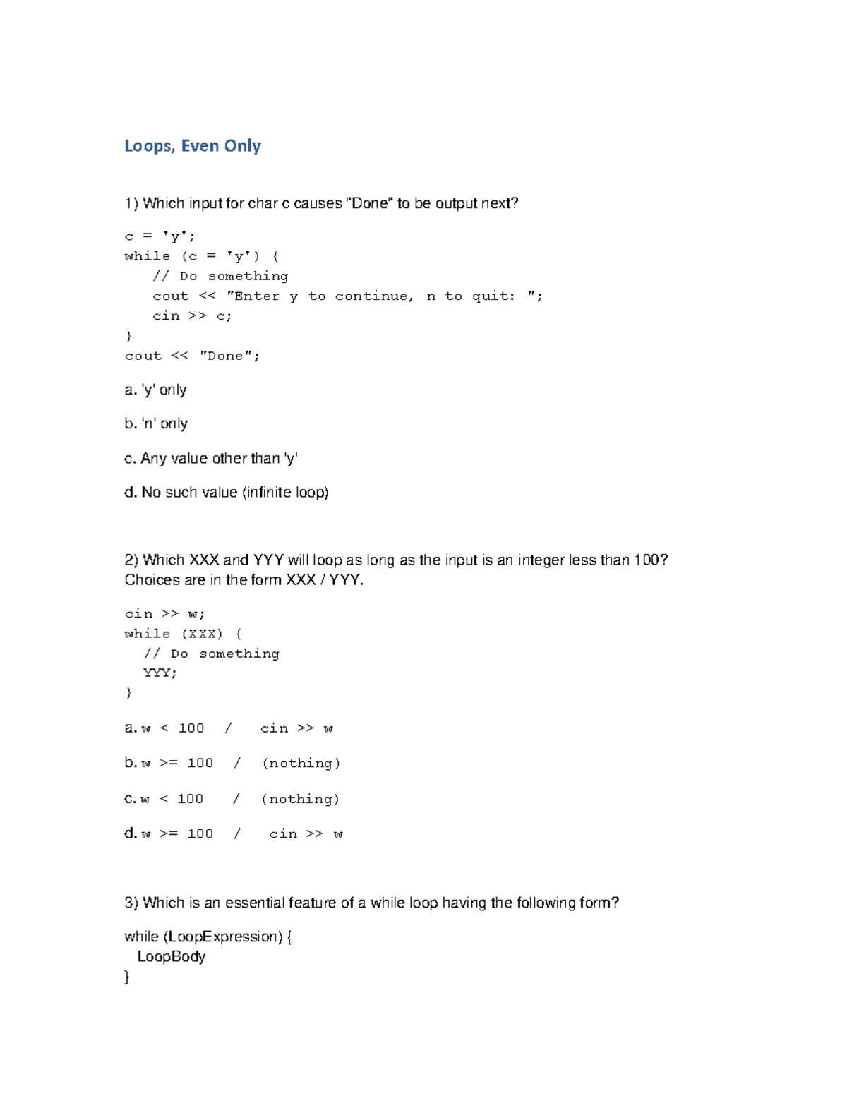Loops Even Only Lecture Notes 1 Loops Even Only Which Input For