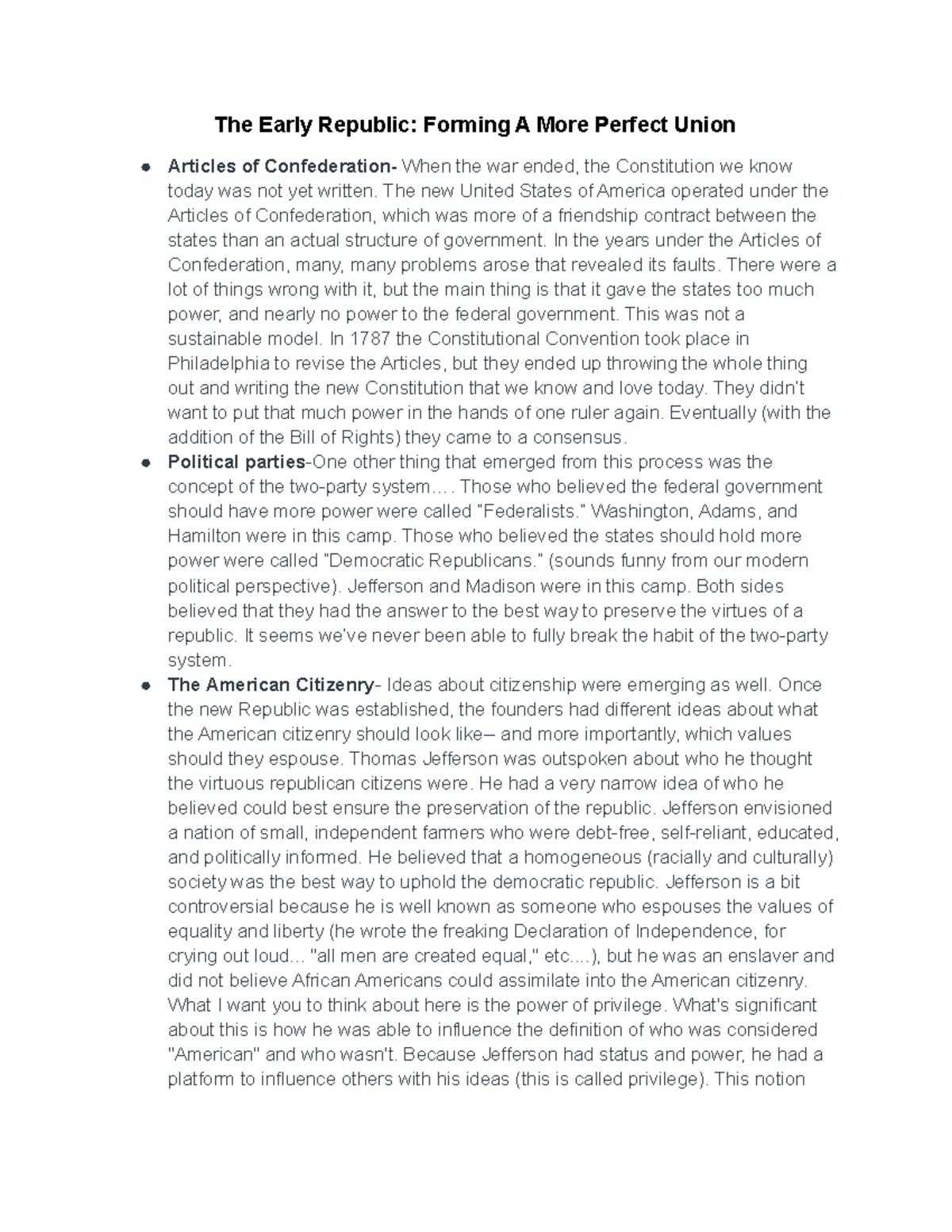 The Early Republic Forming A More Perfect Union - The new United States ...