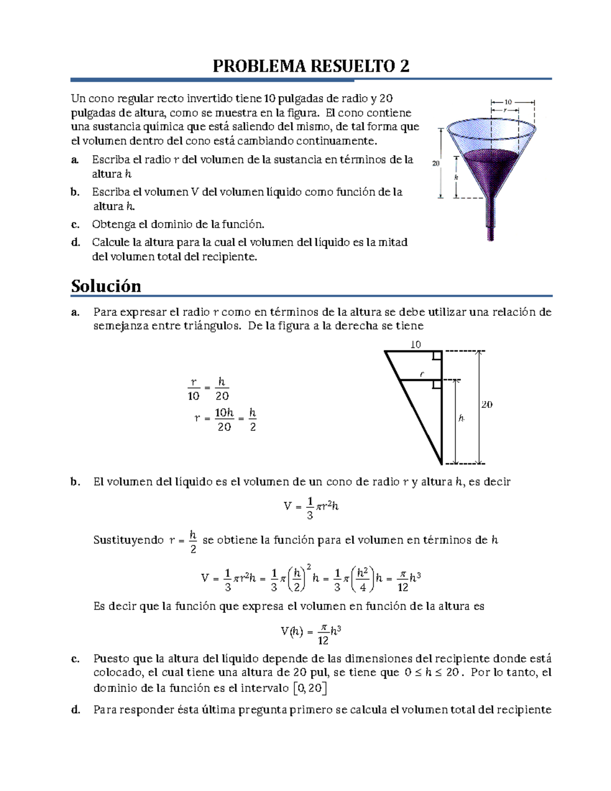2 Modelado de funciones - PROBLEMA RESUELTO 2 Un cono regular recto ...