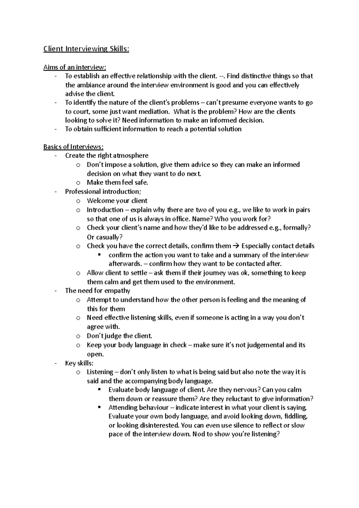 Client Interviewing Skills - Client Interviewing Skills: Aims of an ...