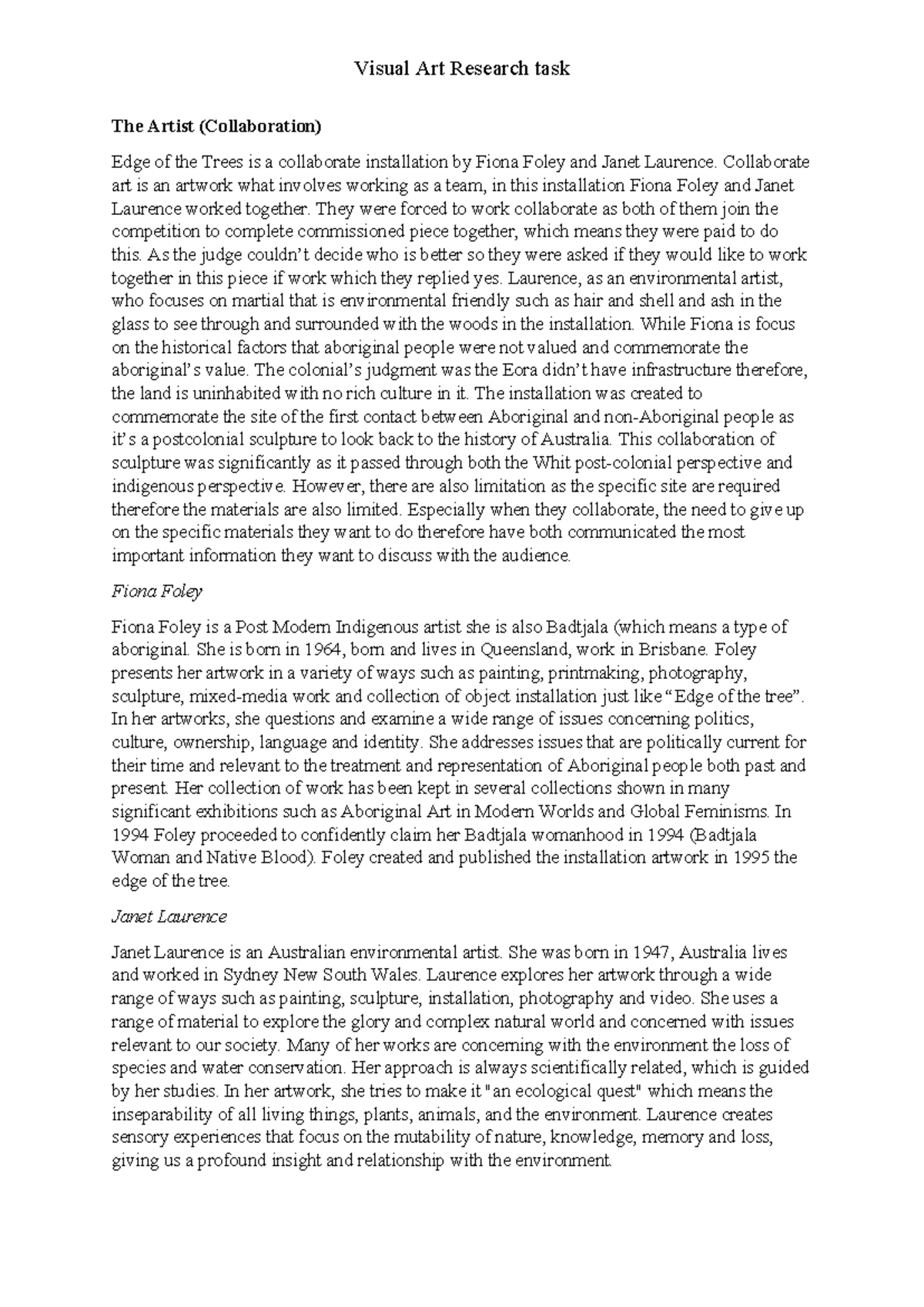 Visual Art Research task - The Artist (Collaboration) Edge of the Trees ...