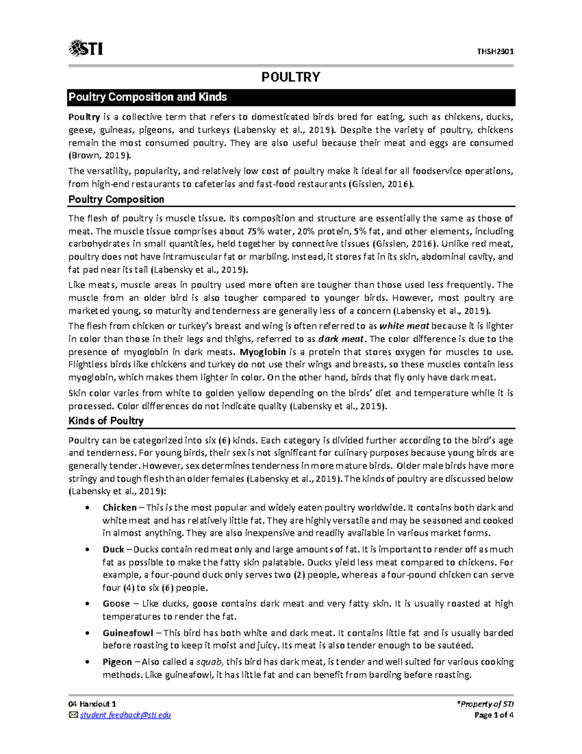 04 Handout 1 - notes on dessert - 04 Handout 1 *Property of STI POULTRY ...