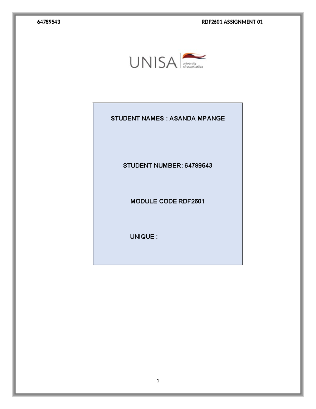 FMT3701 ASSIGNMENT 1 - STUDENT NAMES : ASANDA MPANGE STUDENT NUMBER ...