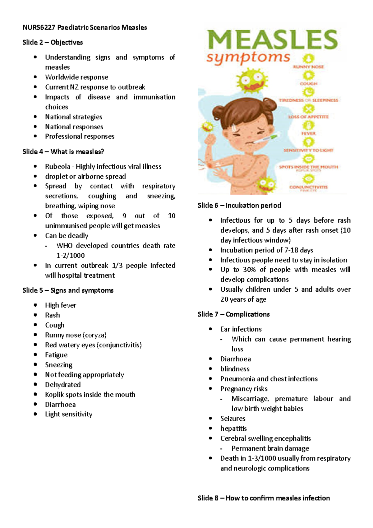14 NURS6227 Paediatric Scenarios Measles notes - NURS6227 Paediatric ...