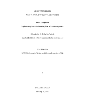 Week 1 My Learning Journal Self-Directed Learner - LIBERTY UNIVERSITY JOHN W. RAWLINGS SCHOOL OF ...