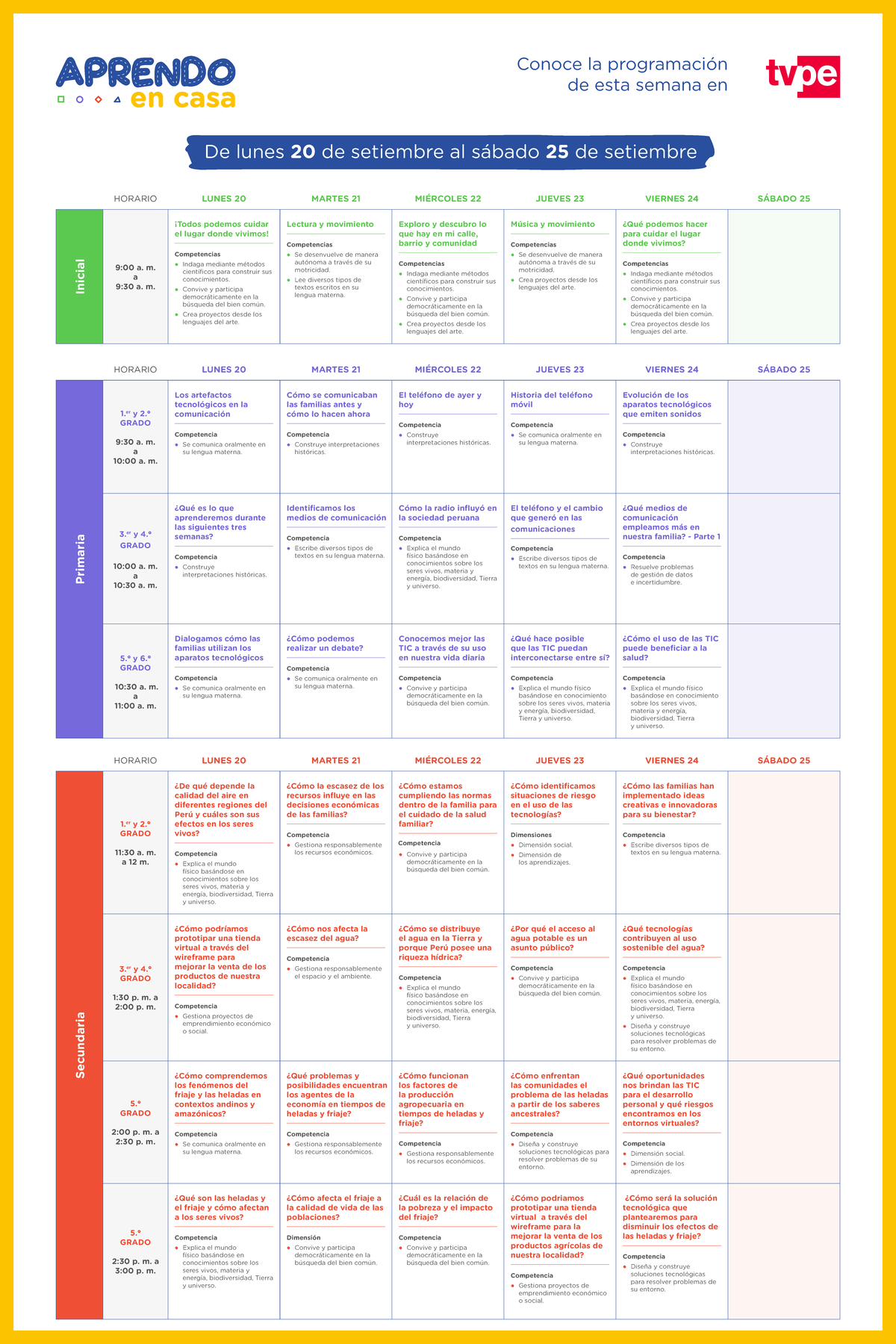 Programacion TV y Radio de 20 al 25 setiembre - Conoce la programación ...