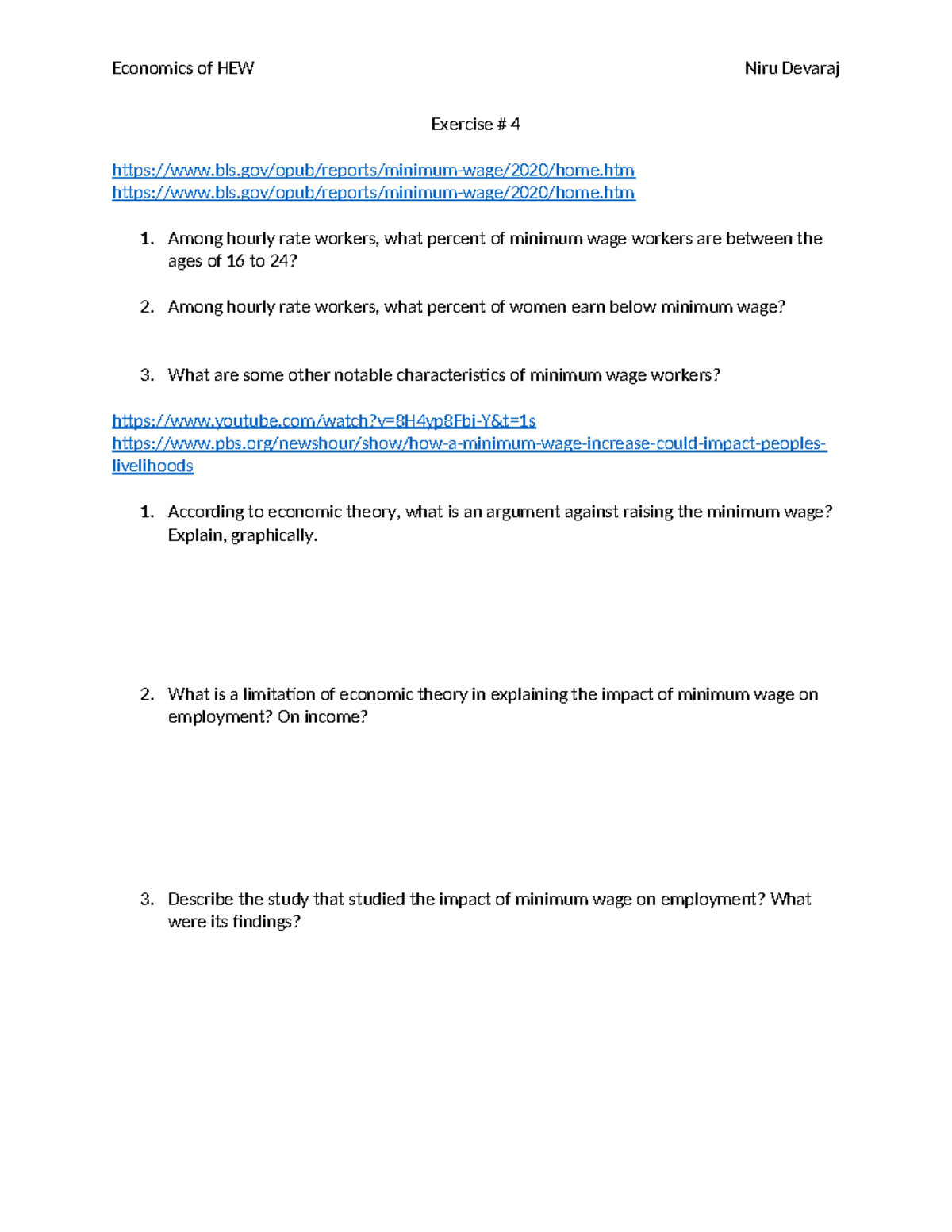 Exercise # 4 - econ - Economics of HEW Niru Devaraj Exercise # 4 - Studocu