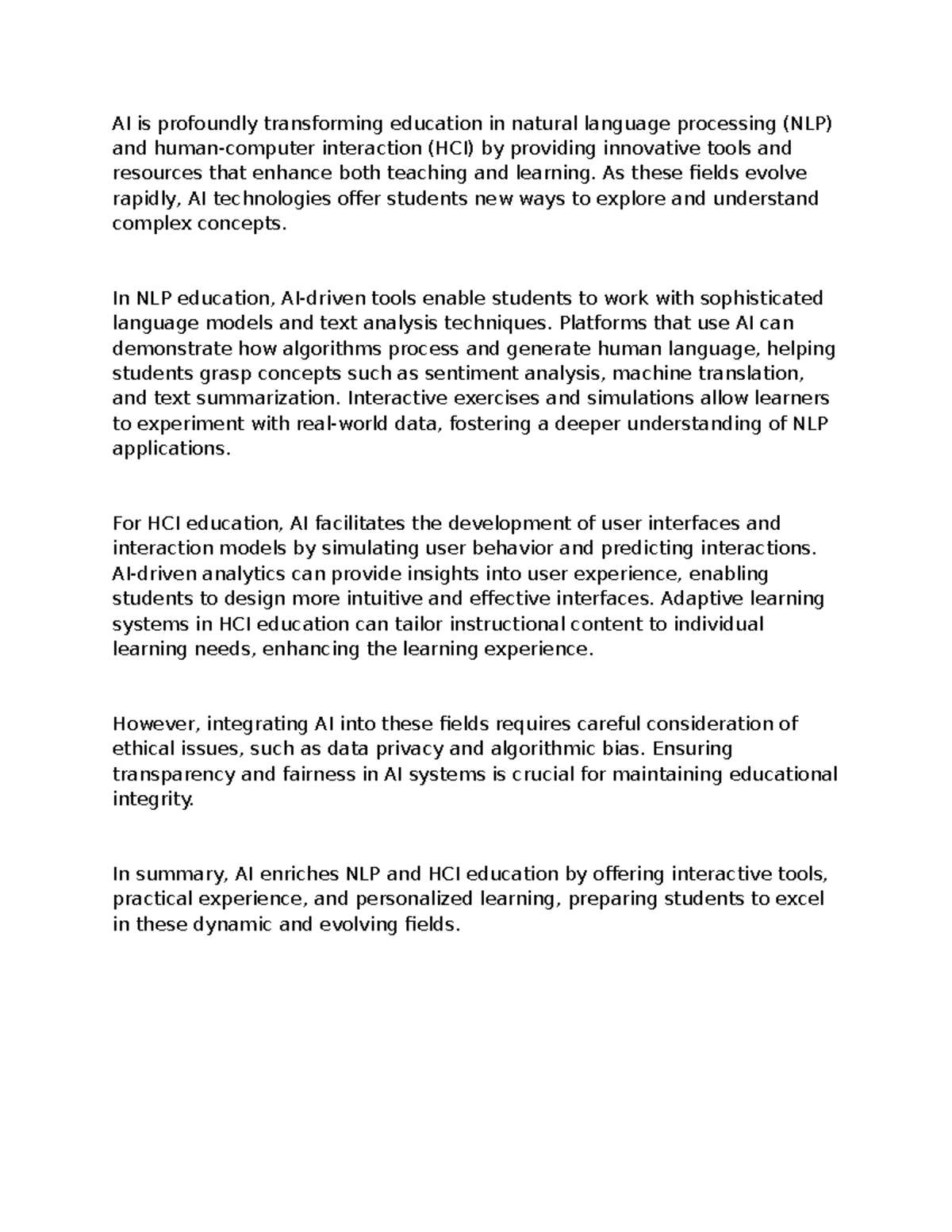 AI is profoundly transforming education in natural language processing ...