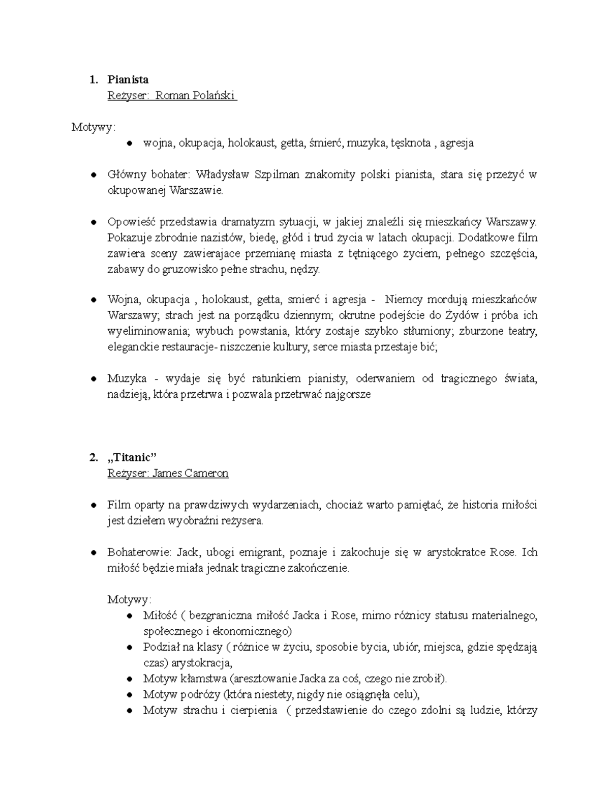 Filmy - motywy - Notatka zawiera spis 12 popularnych filmów wraz z ...