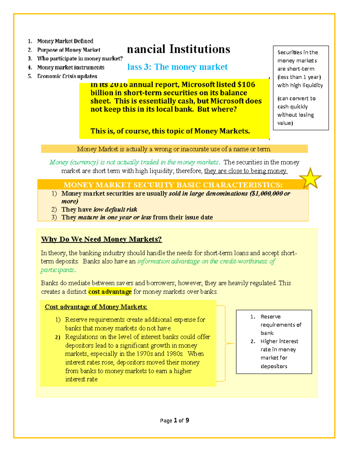 Financial Institutions Class 3 Note - Financial Institutions Class 3 ...