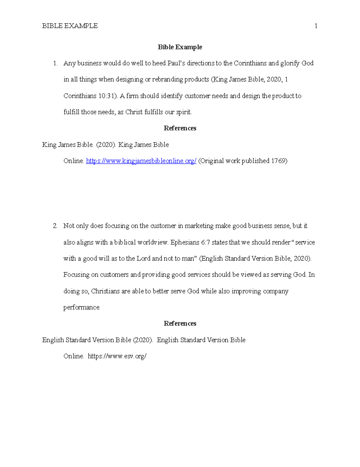 Bible Example - mins - BIBLE EXAMPLE 1 Bible Example Any business would ...