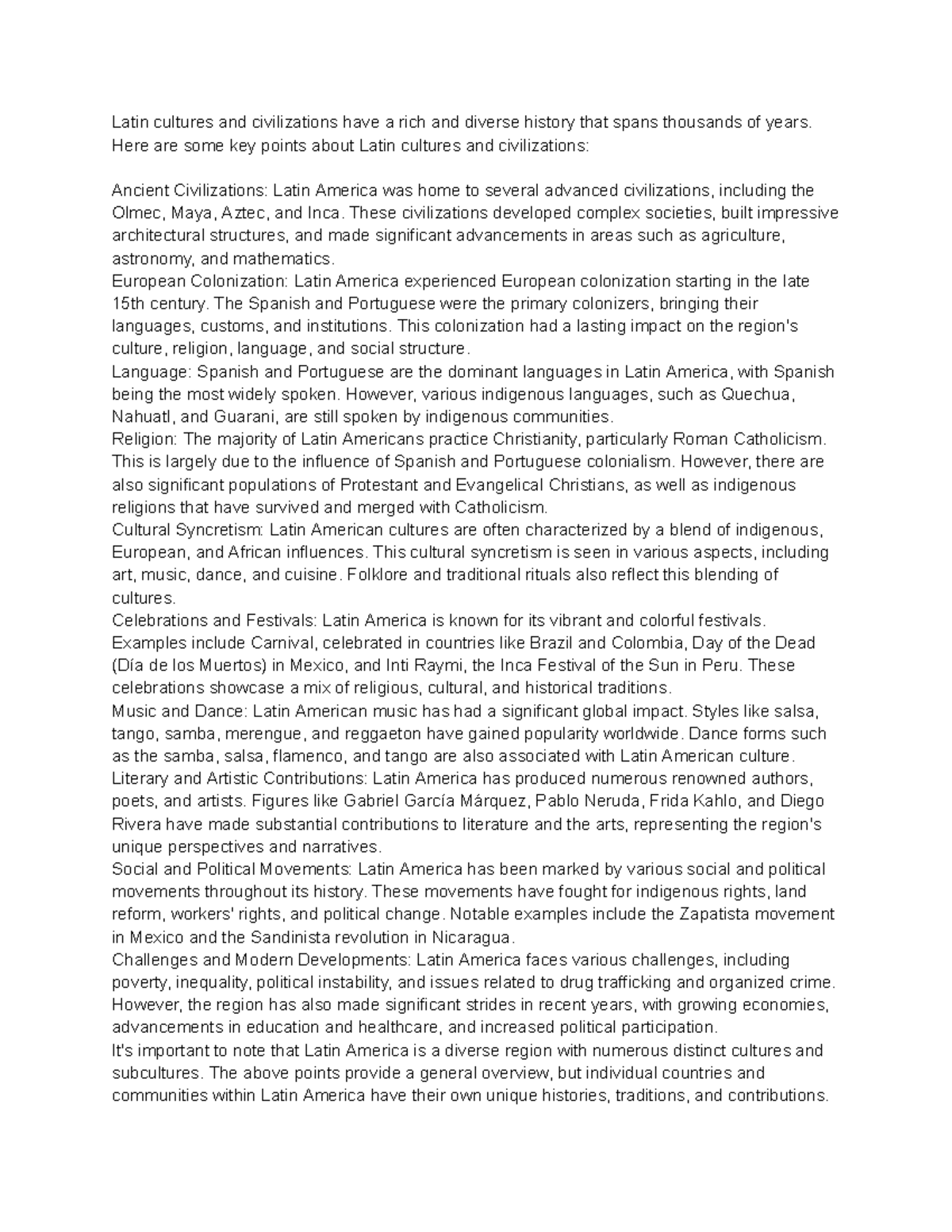 Latin cultures and civilizations notes - Here are some key points about ...