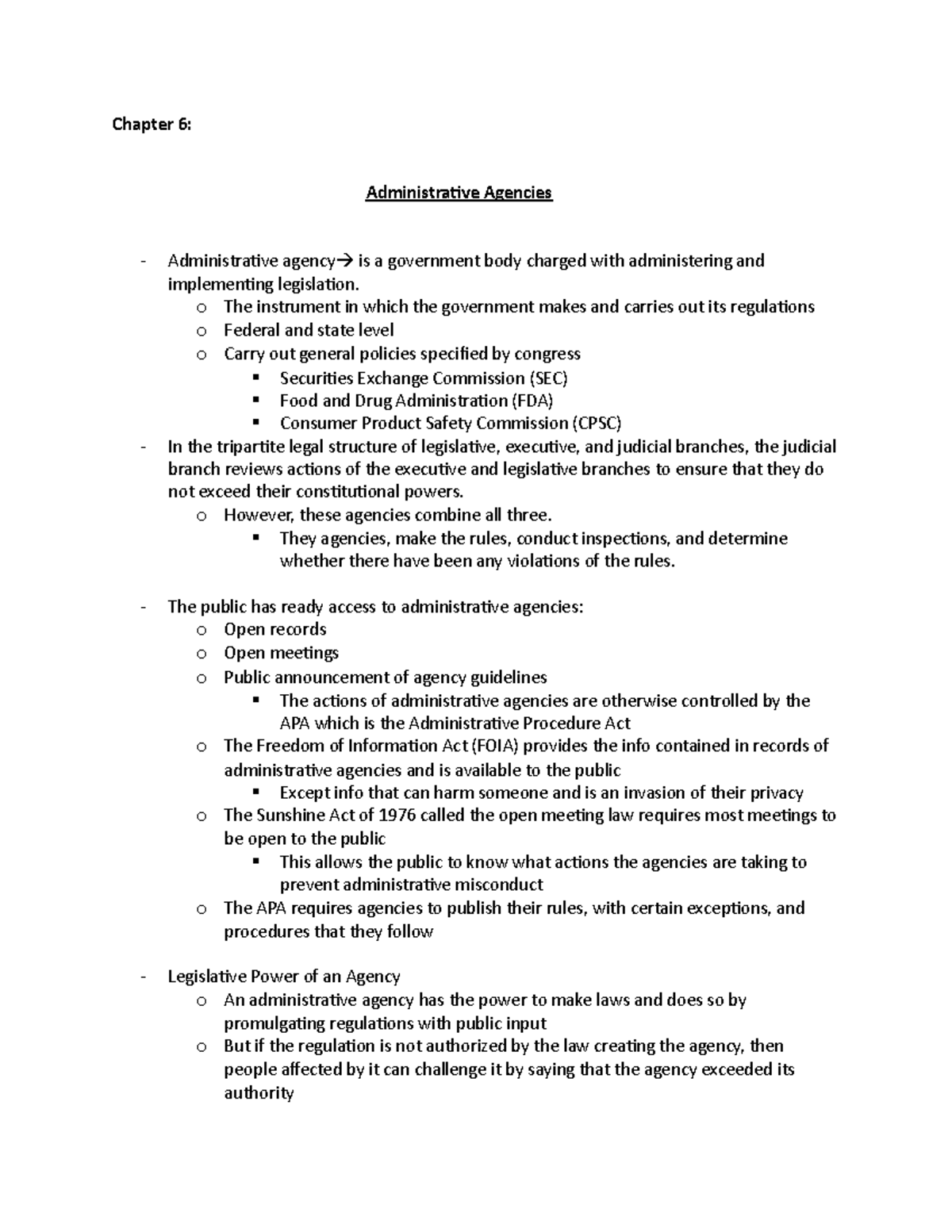 Chapter 6 - Wesner - Chapter 6: Administrative Agencies Administrative ...