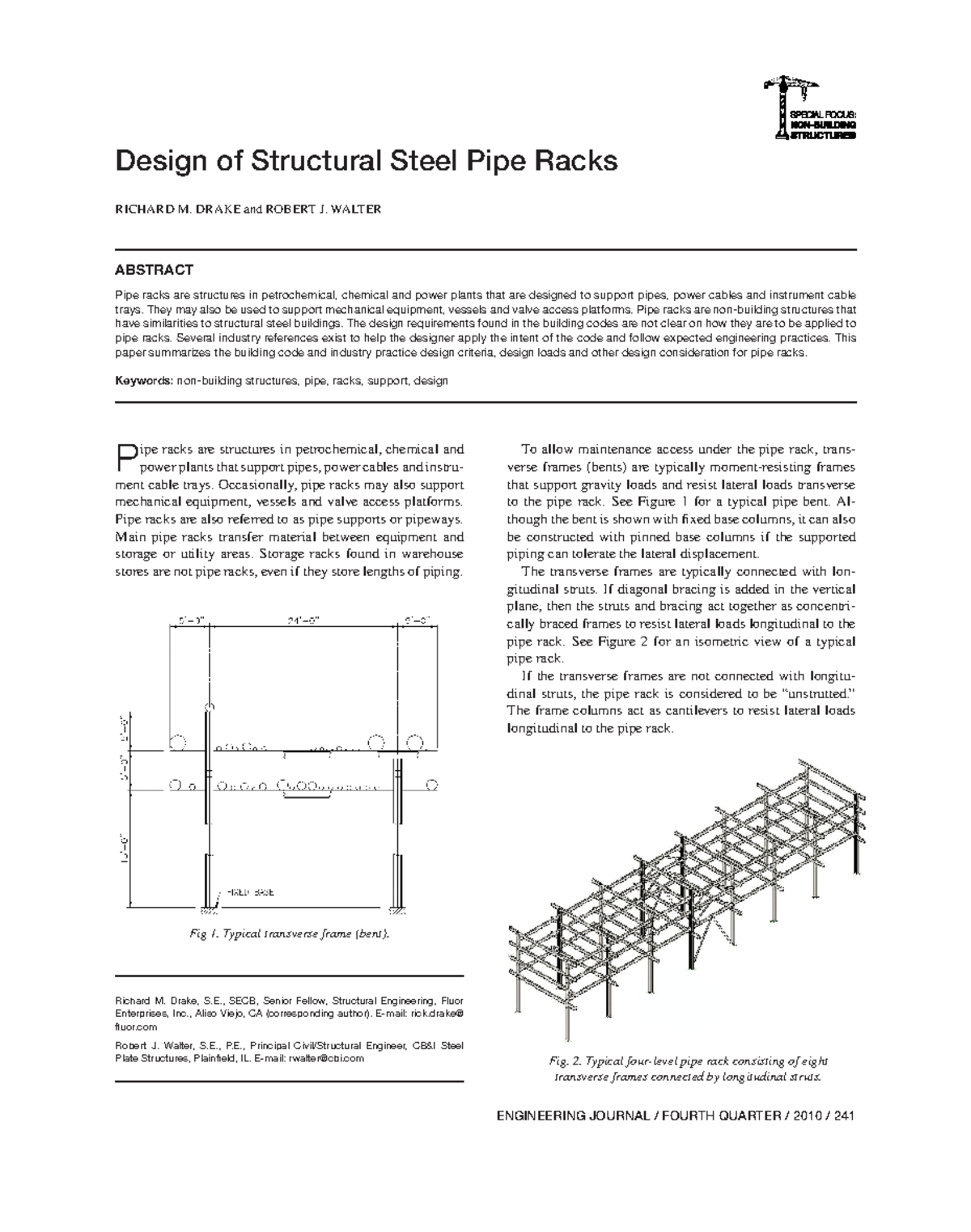 Design of structural steel pipe racks - ENGINEERING JOURNAL / FOURTH ...